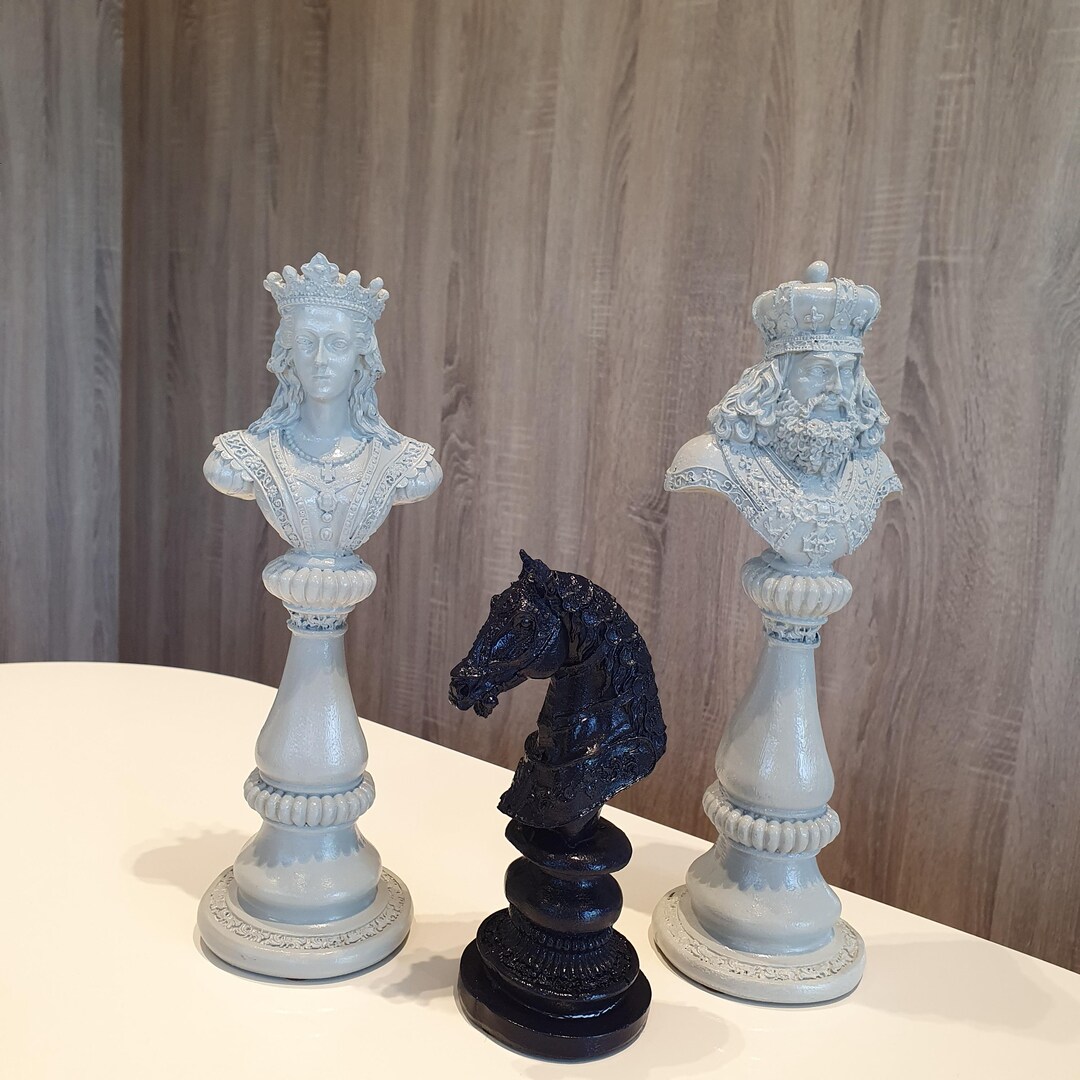 Elegant Chess Statue Set, Large Chess Piece Sculpture, Chess Game, Home ...