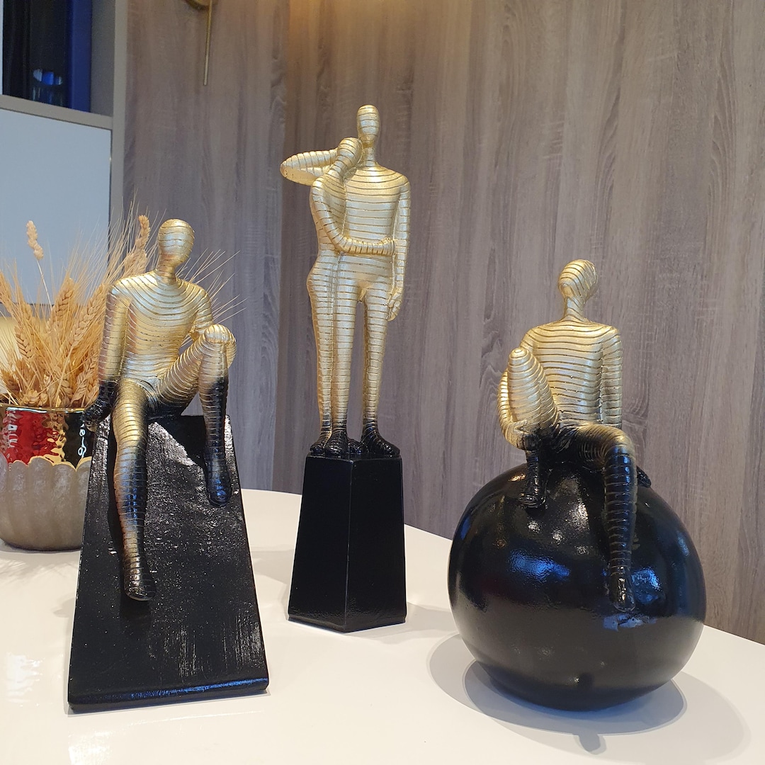 Human Figures With Striped Sculpture, Family Sculpture Set, Human ...