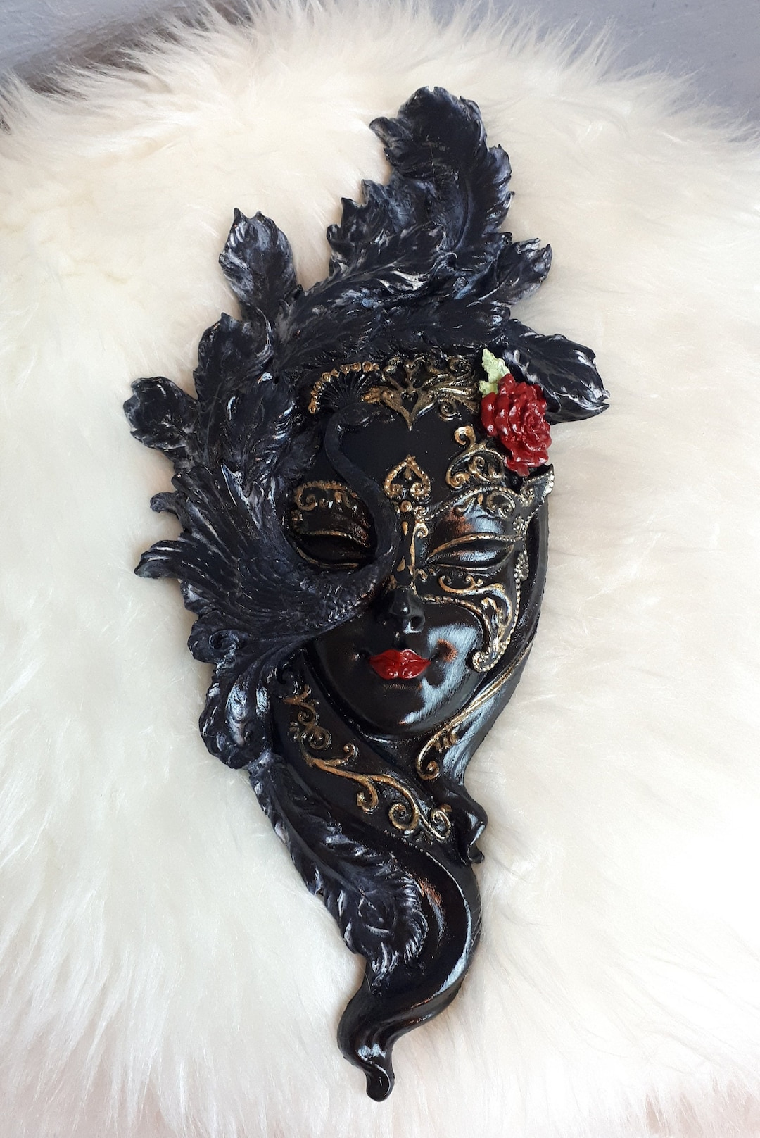 Decorative Black Mask Wall Decor, 12.60 Inches, Black Mask, ,narrow ...