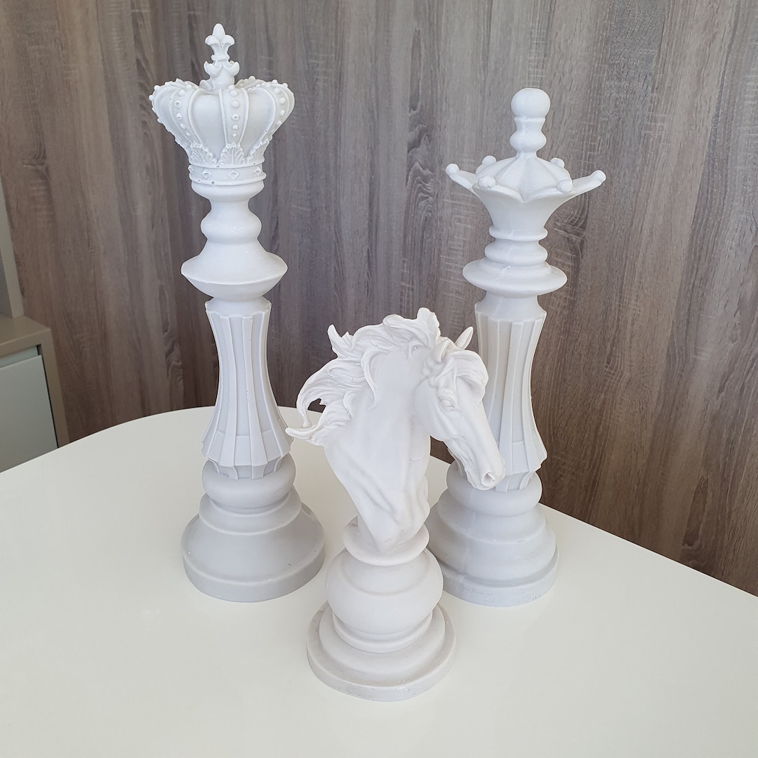 Chess Set Sculpture, Home Decor, Chess Statue, White Sculpture ...