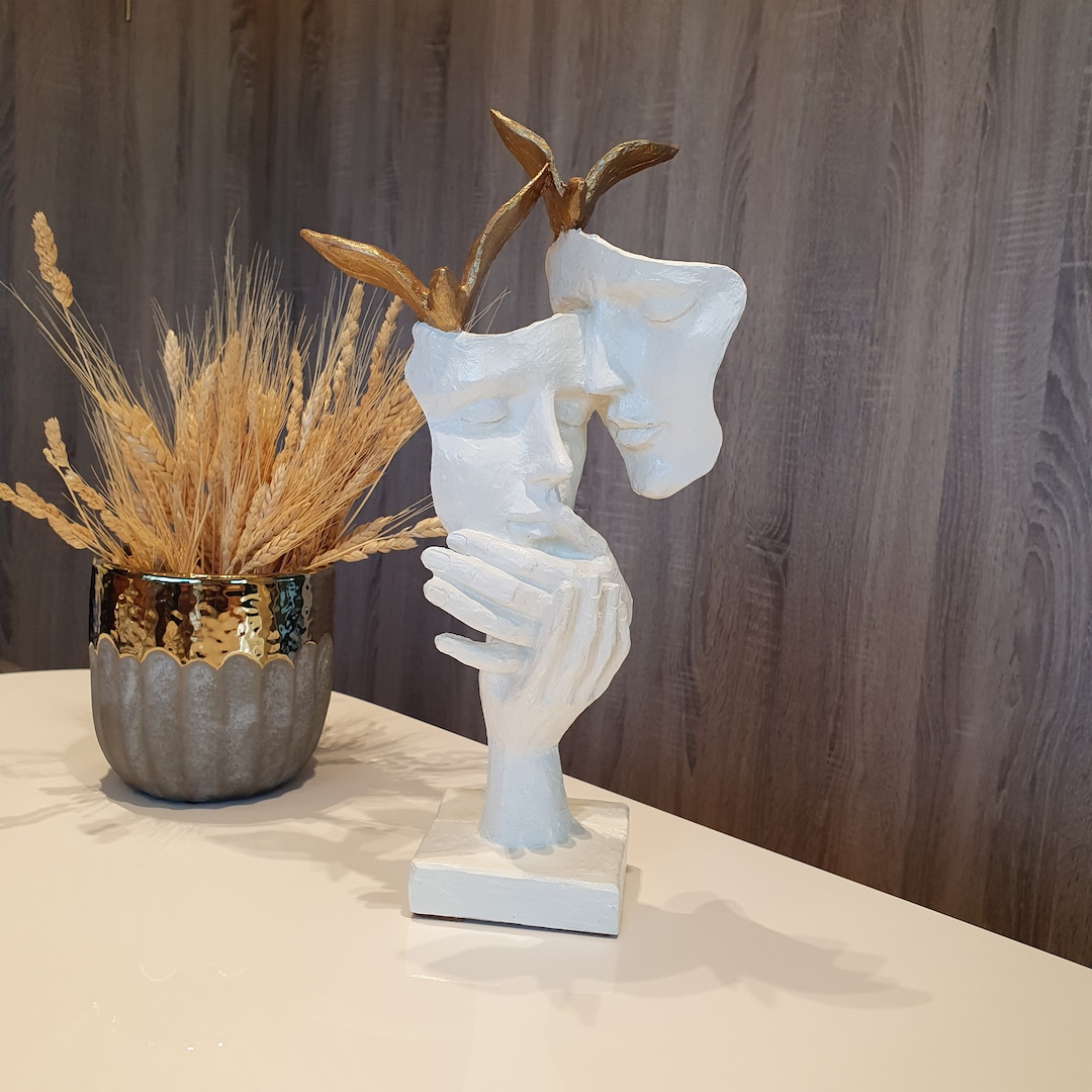 Gold Bird Couple Mask, Bust Sculpture, Home Decor, White Sculpture ...