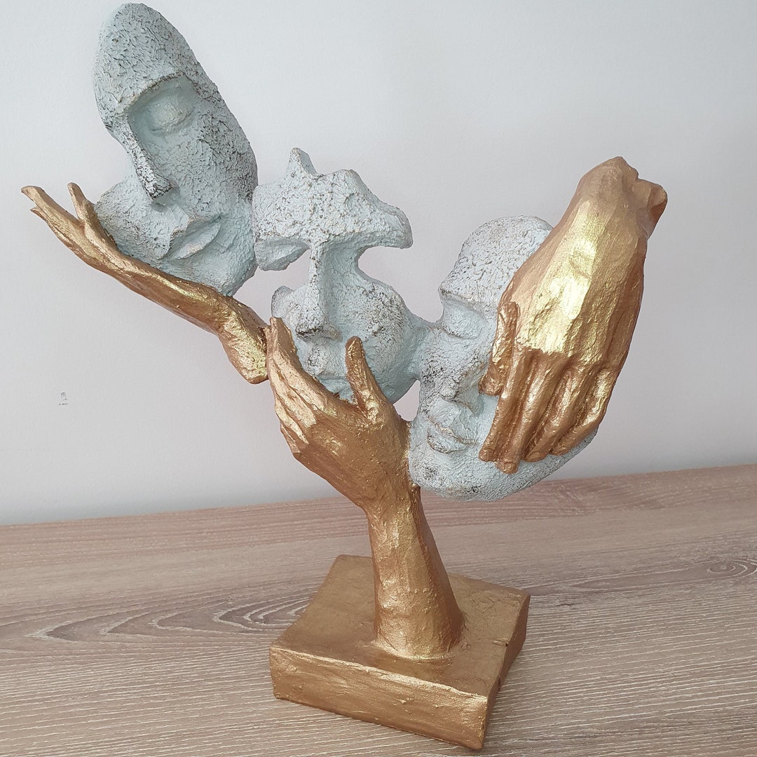 See No Evil Mask Sculpture, Gold Accent, Handmade Home Decor - Etsy