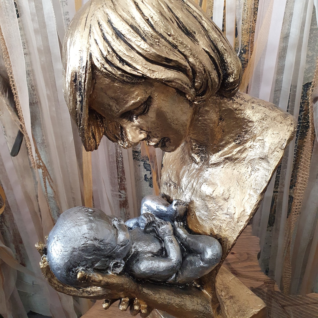 Handmade Mother and Baby Statue, Painted Polyester, Baby Shower Gift - Etsy