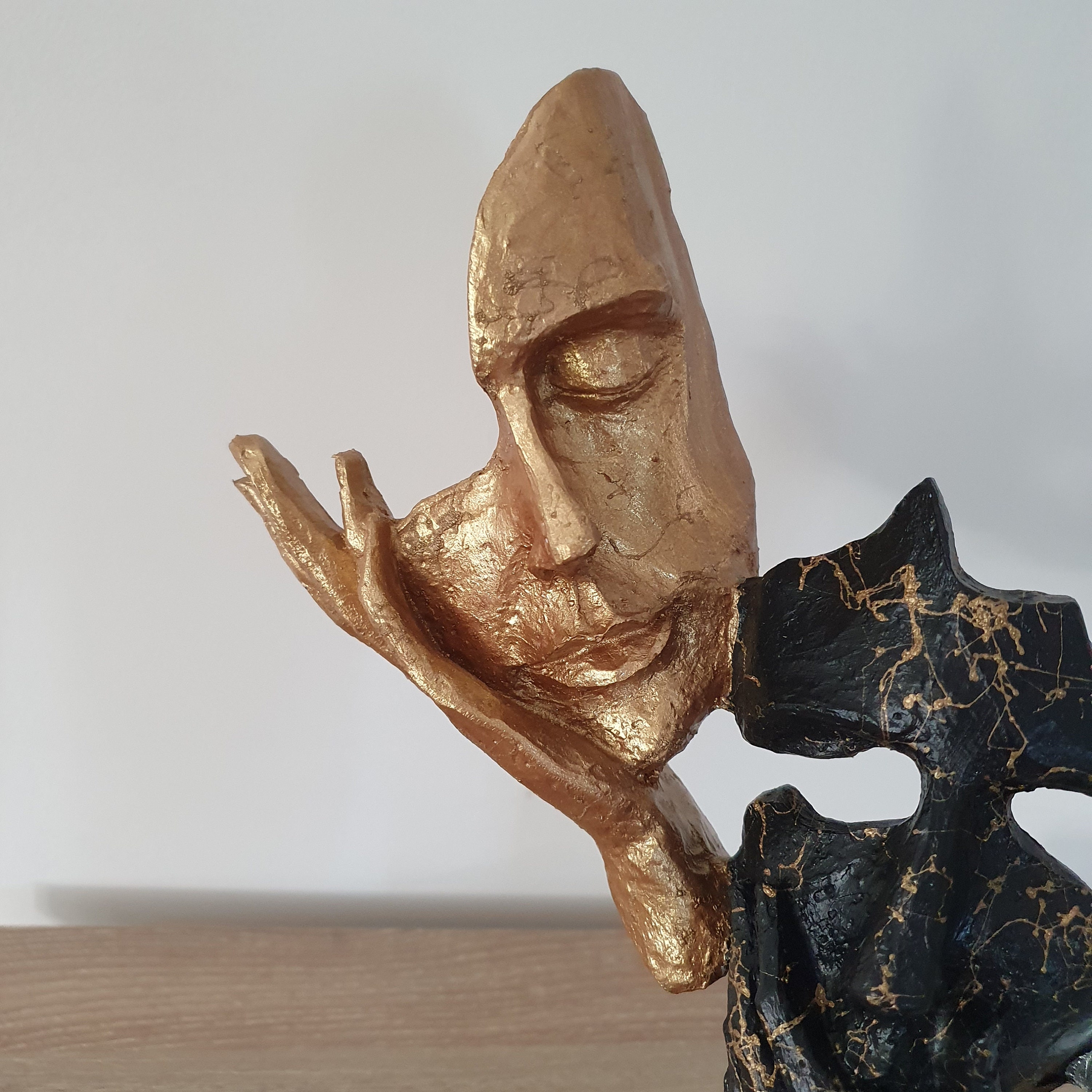 Handmade See No Evil Mask Sculpture, Gold Marble Effect Home Decor ...