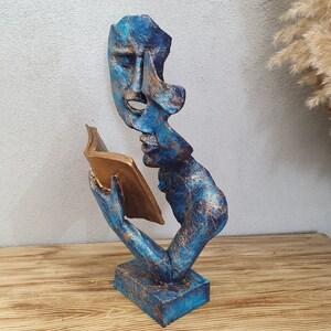 Book Reading Couple Mask Sculpture, 14.57 '' , Blue Decorative Gift ...