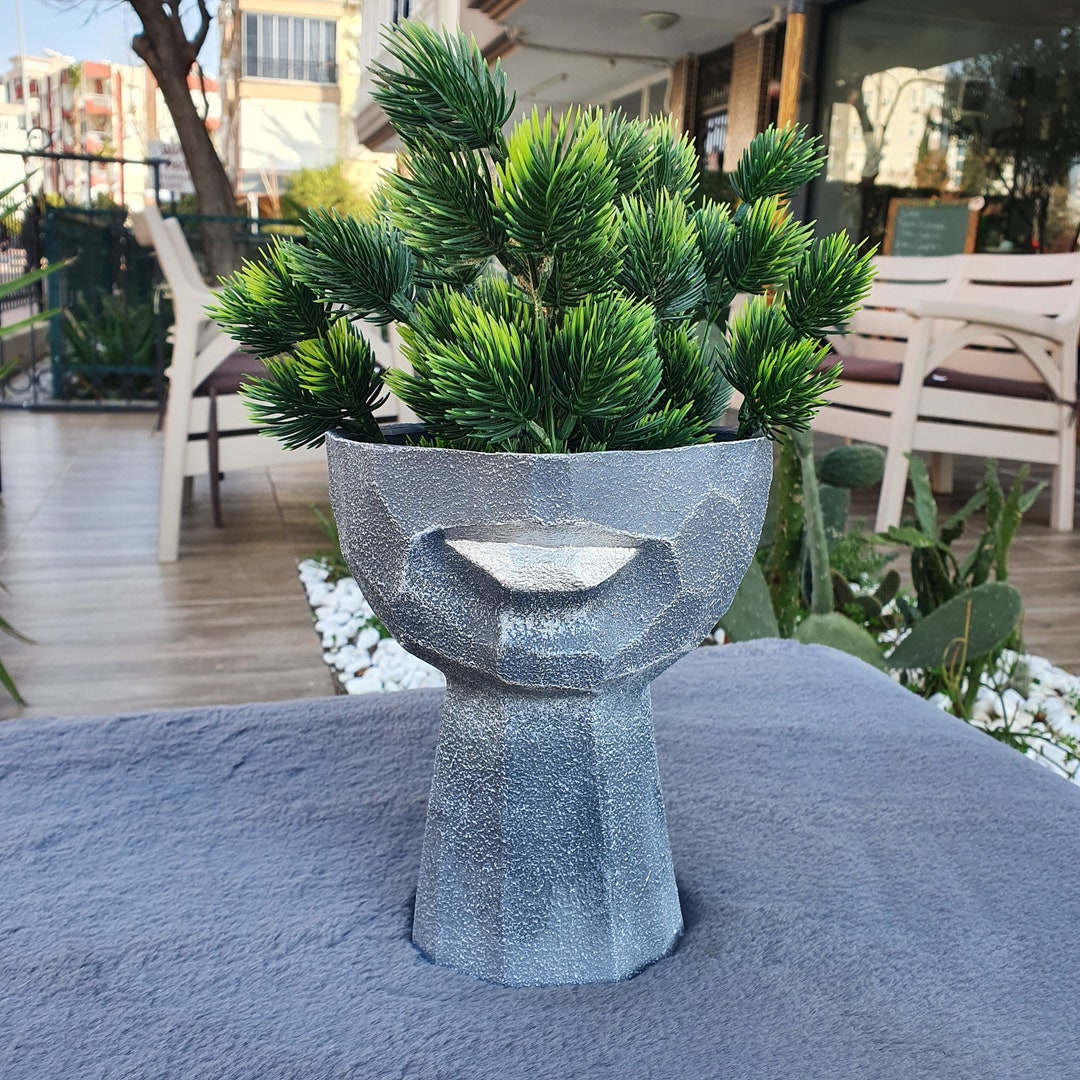 Decorative Textured Face Flower Pot Sculpture, 5.51 Inches, Outdoor ...