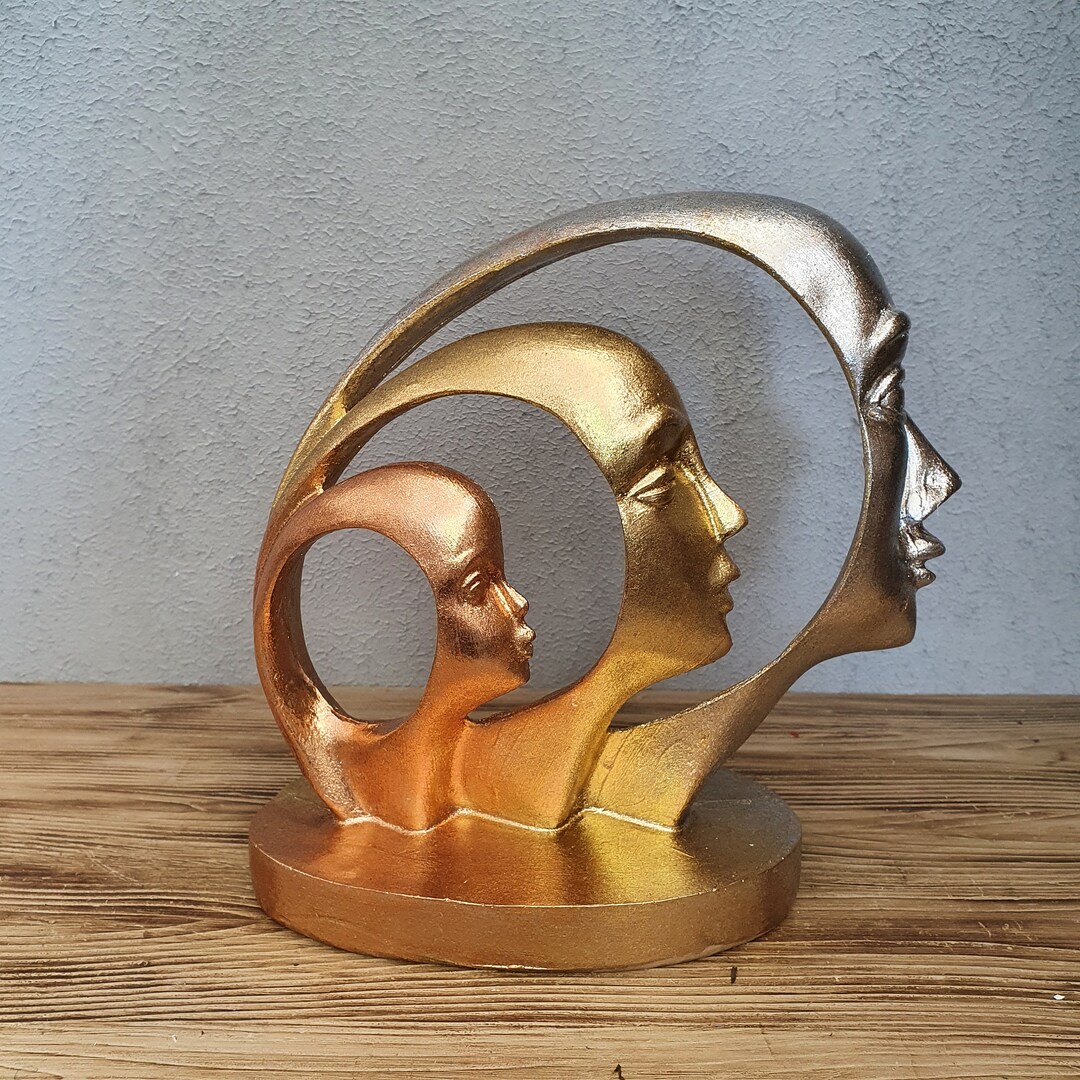 Three Faced Mask, 12.60 Inches, Bust Sculpture, Homedecor, Gold Face ...
