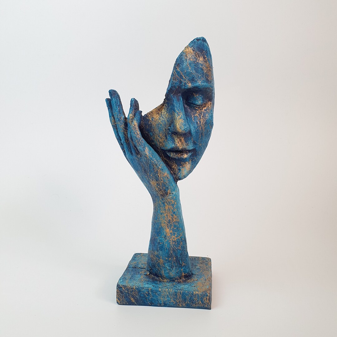Handmade Blue Face Bust Sculpture, Trendy Home Decor (9.45 Inches) - Etsy