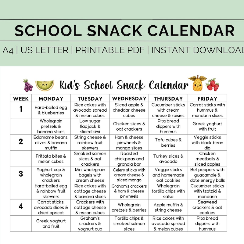 Snack Monthly Calendar - Etsy