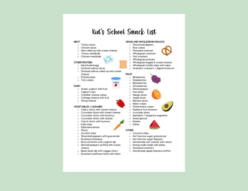 Printable School Snacks Calendar, Healthy School Snacks, Snacks for ...