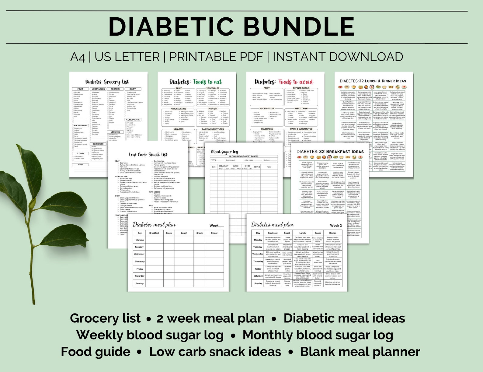 Printable Diabetic Meal Plan, Diabetic Food List, Diabetes Meal Ideas ...