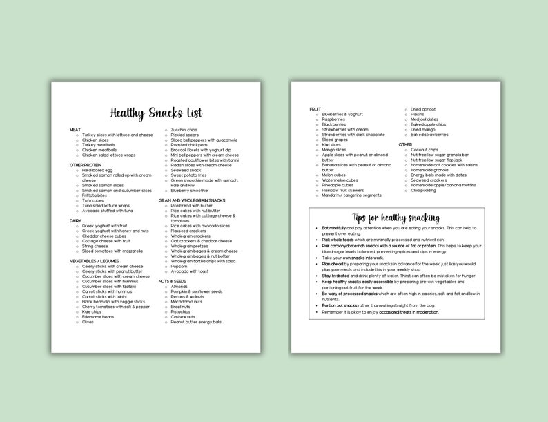 Printable Healthy Snacks List, Healthy Snacks Checklist PDF, Snacks ...