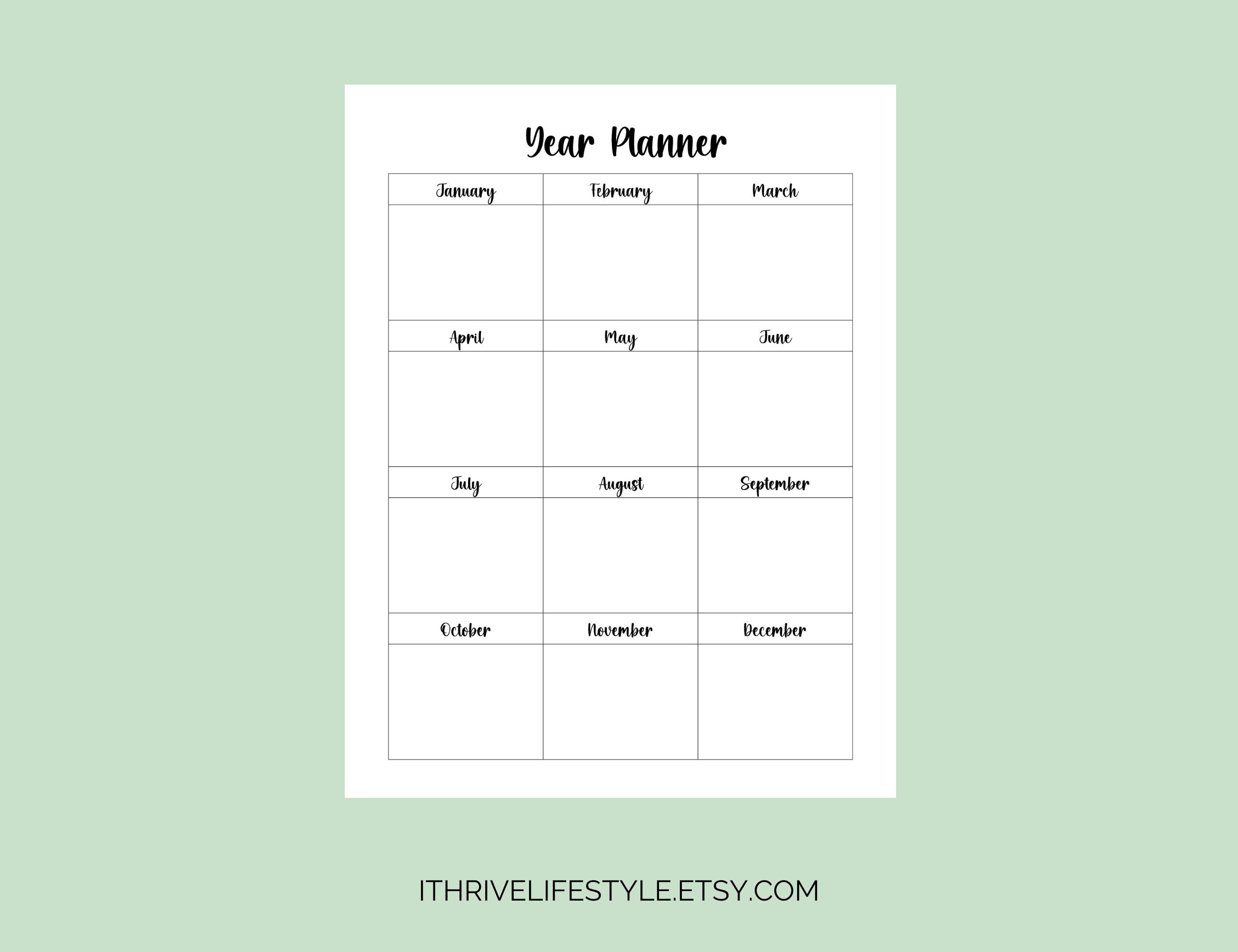 Printable 2024 Yearly Planner, Year at a Glance, Calendar 2024, Yearly ...