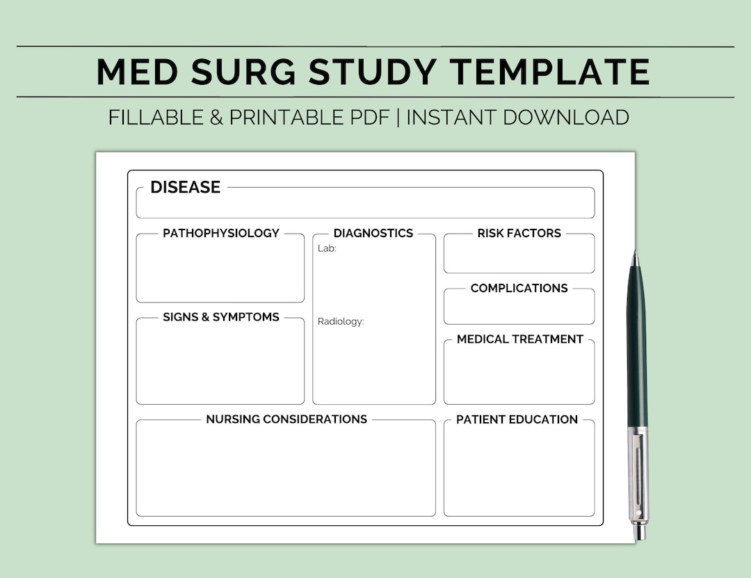 Fillable Medical Surgical Nursing School Template, Nursing Notes ...