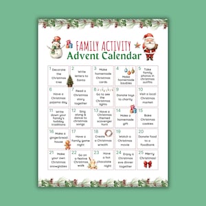 Printable Family Activity Advent Calendar, Christmas Countdown, Advent ...