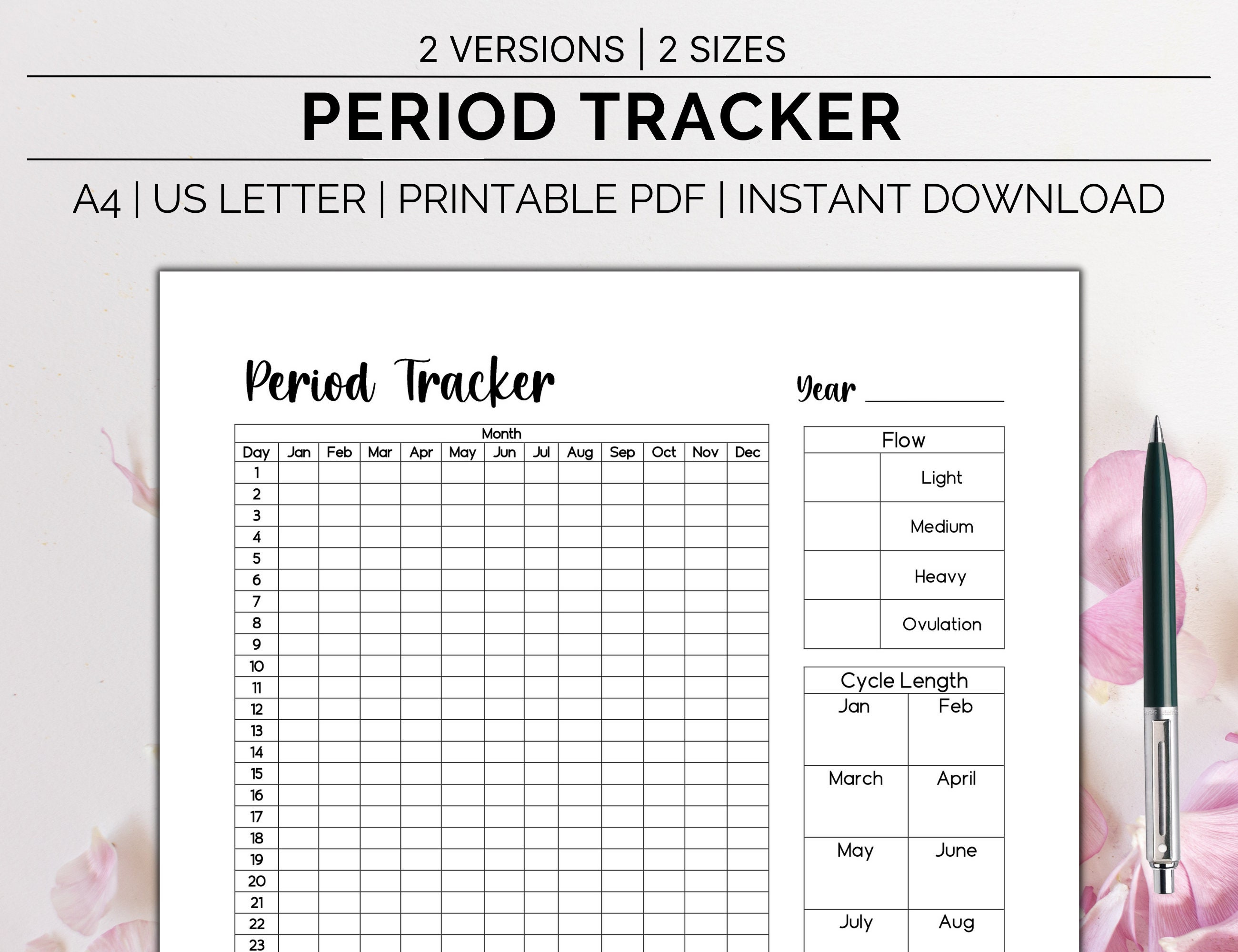 Printable Period Tracker, Period Journal, Period Log, Ovulation Tracker ...