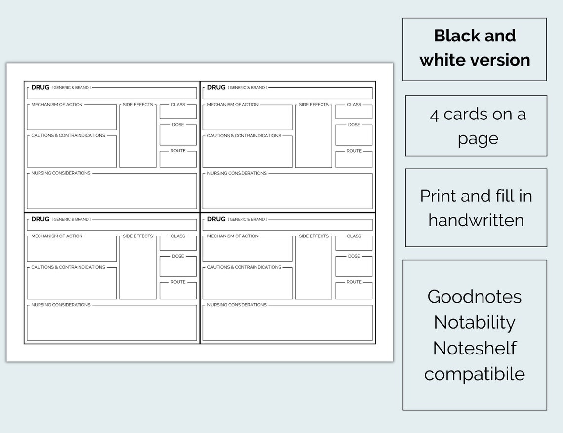 Nursing Drug Card Template, Pharmacology Printable, Nursing Notes ...