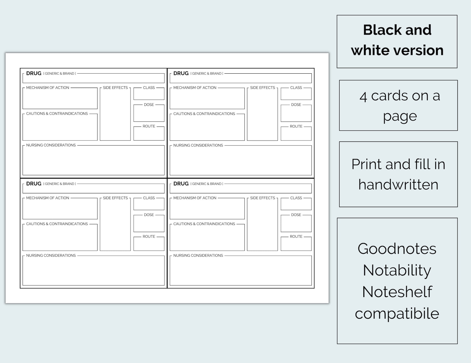 Nursing Drug Card Template, Pharmacology Printable, Nursing Notes ...