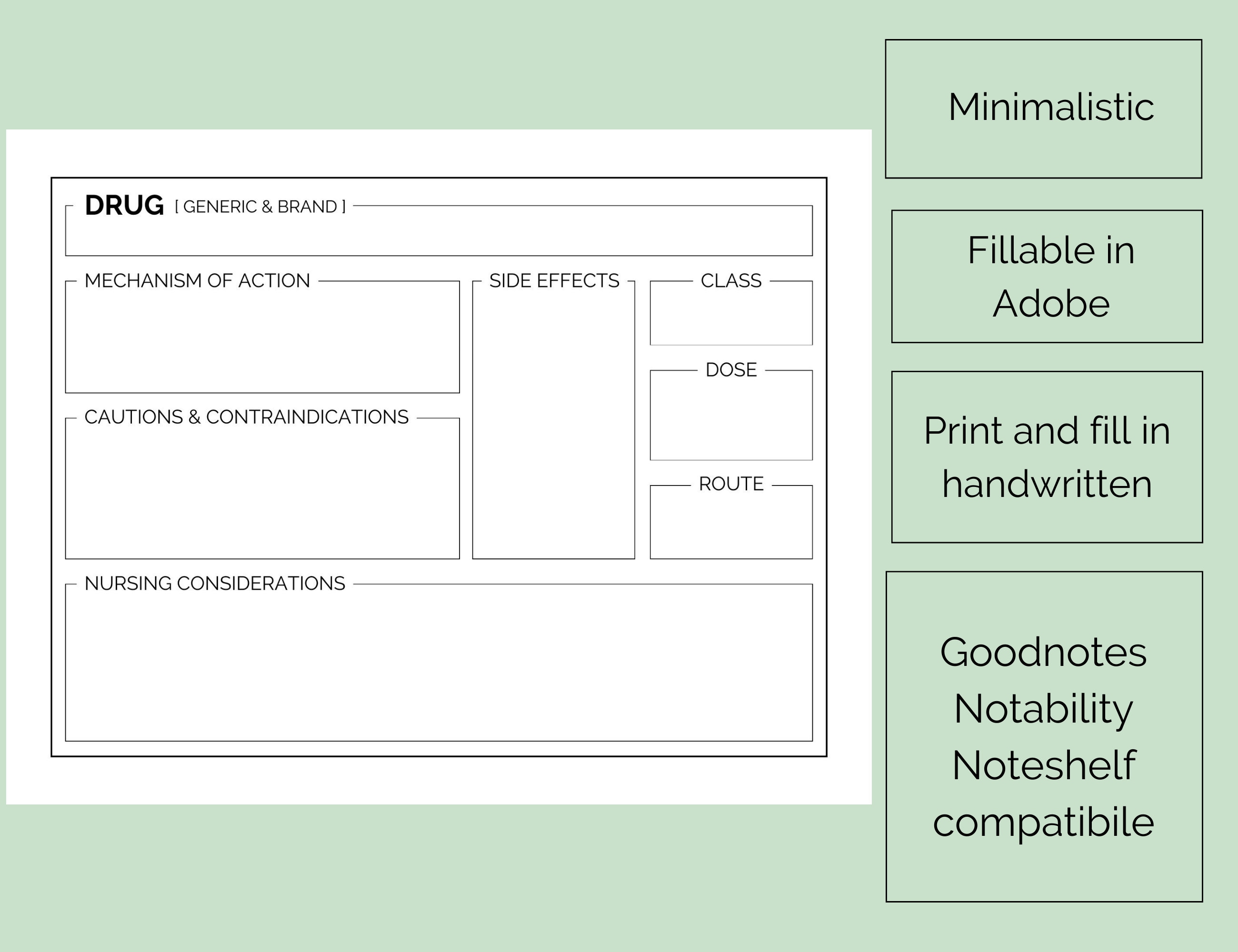 Fillable Nursing Drug Card Template, Pharmacology Printable, Nursing ...