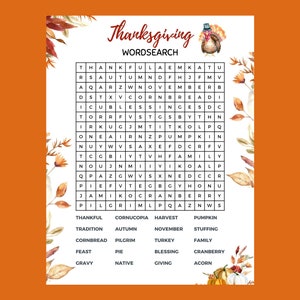 Printable Thanksgiving Word Search, Thanksgiving Party Game ...