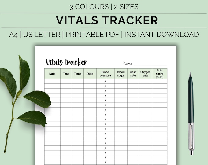 Printable Vital Sign Chart, Vital Sign Log, Caregiver Tracker, Intake ...