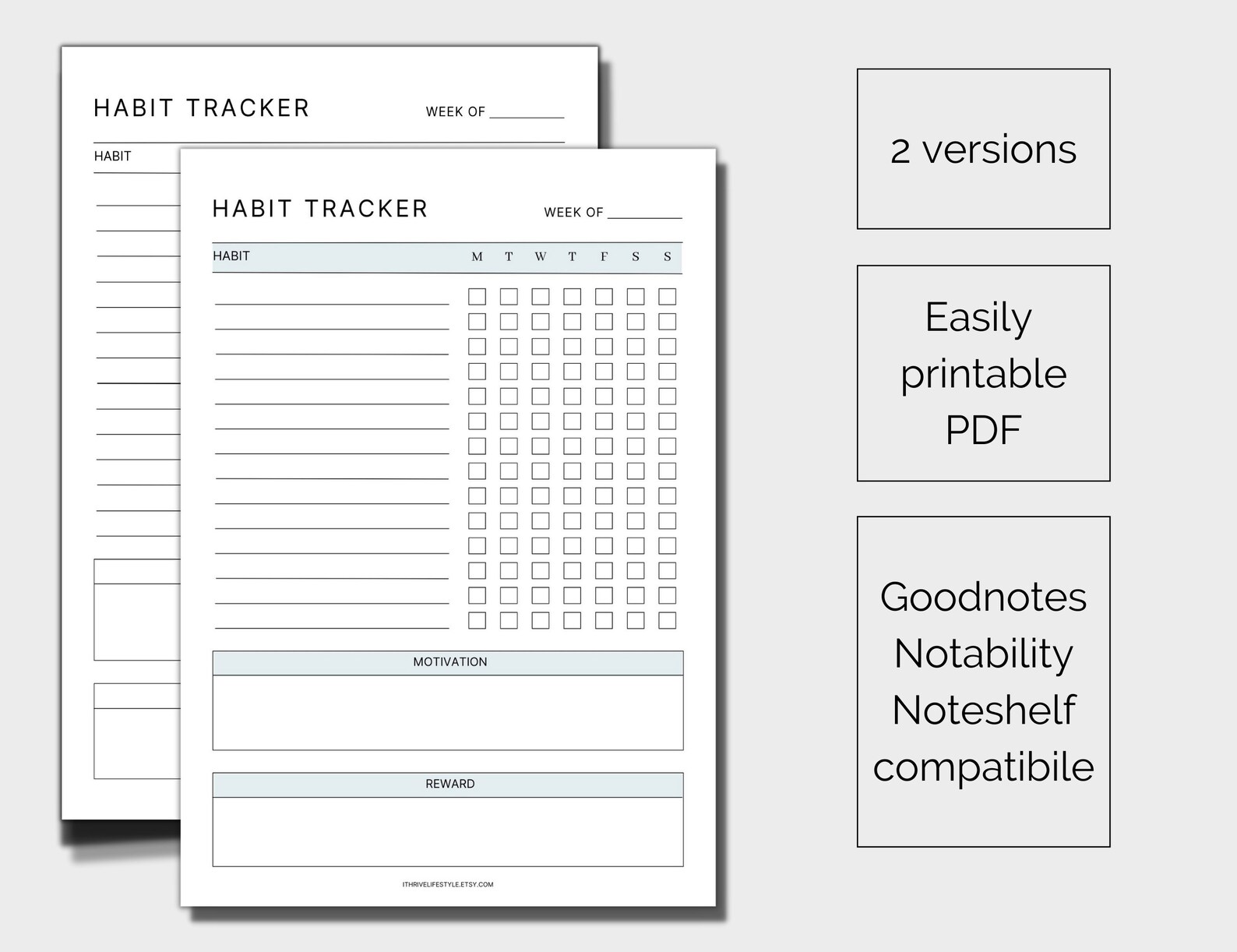 Weekly Habit Tracker Printable Everyday Habit Tracker Goal Tracker ...
