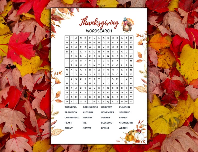 Printable Thanksgiving Word Search, Thanksgiving Party Game ...