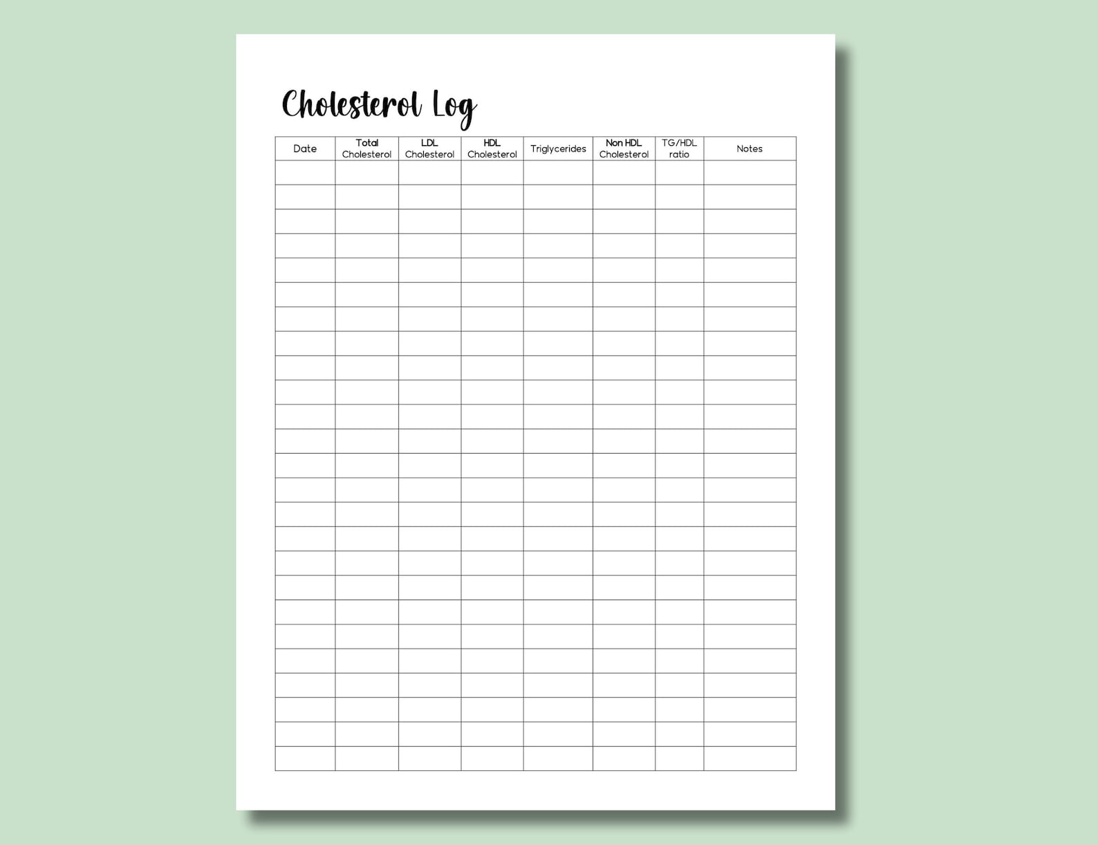 Cholesterol Log Printable, Lipids Tracker, Health Tracker, Cholesterol ...