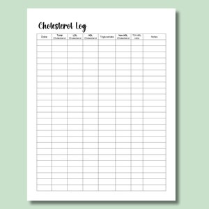 Cholesterol Log Printable, Lipids Tracker, Health Tracker, Cholesterol ...