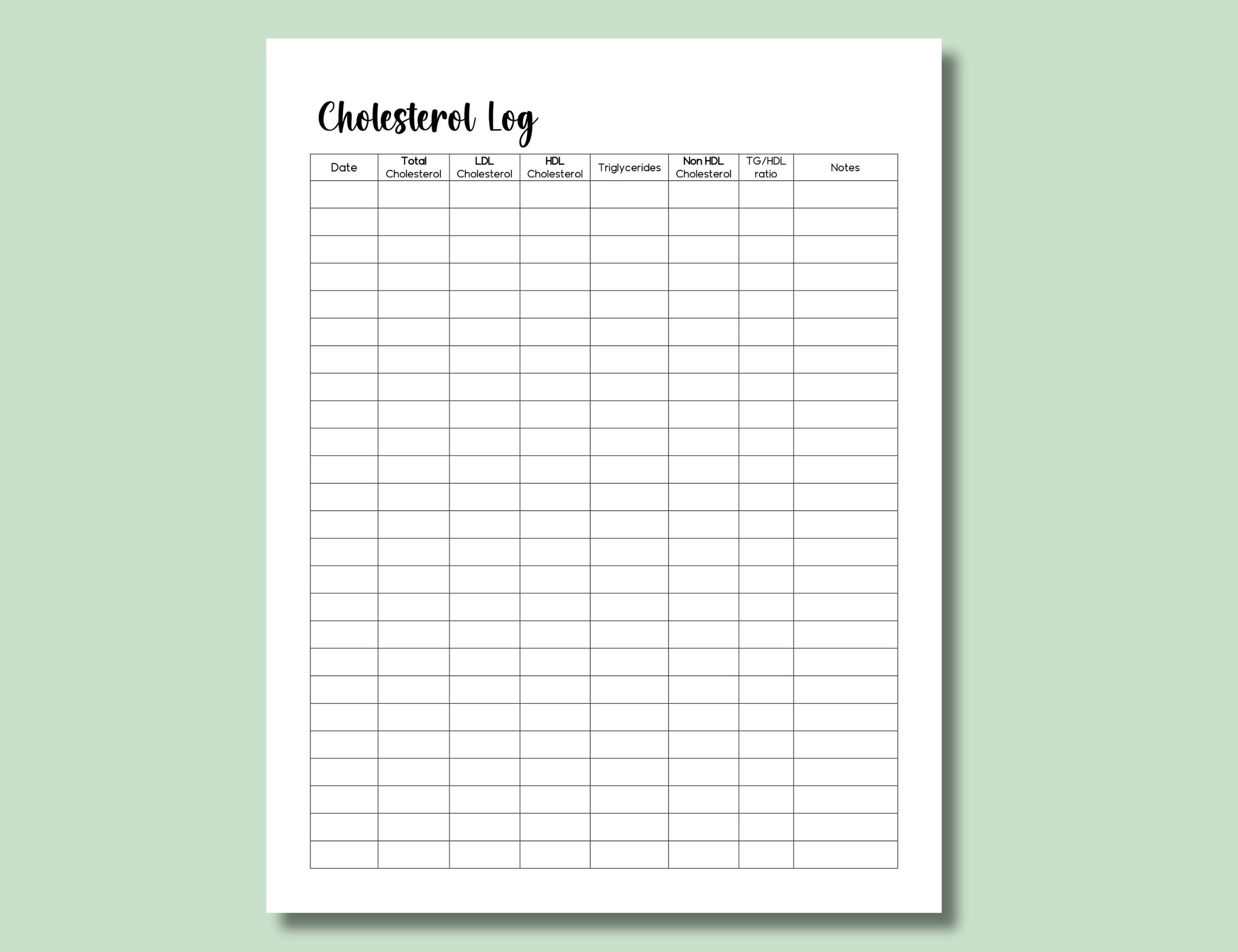 Cholesterol Log Printable, Lipids Tracker, Health Tracker, Cholesterol ...