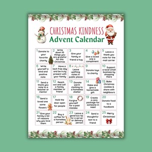 Printable Christmas Kindness Challenge, Kindness Advent Calendar, Kids ...