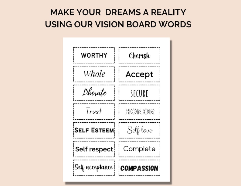 Printable Vision Board Words, Vision Board Kit, Positive Inspirational ...