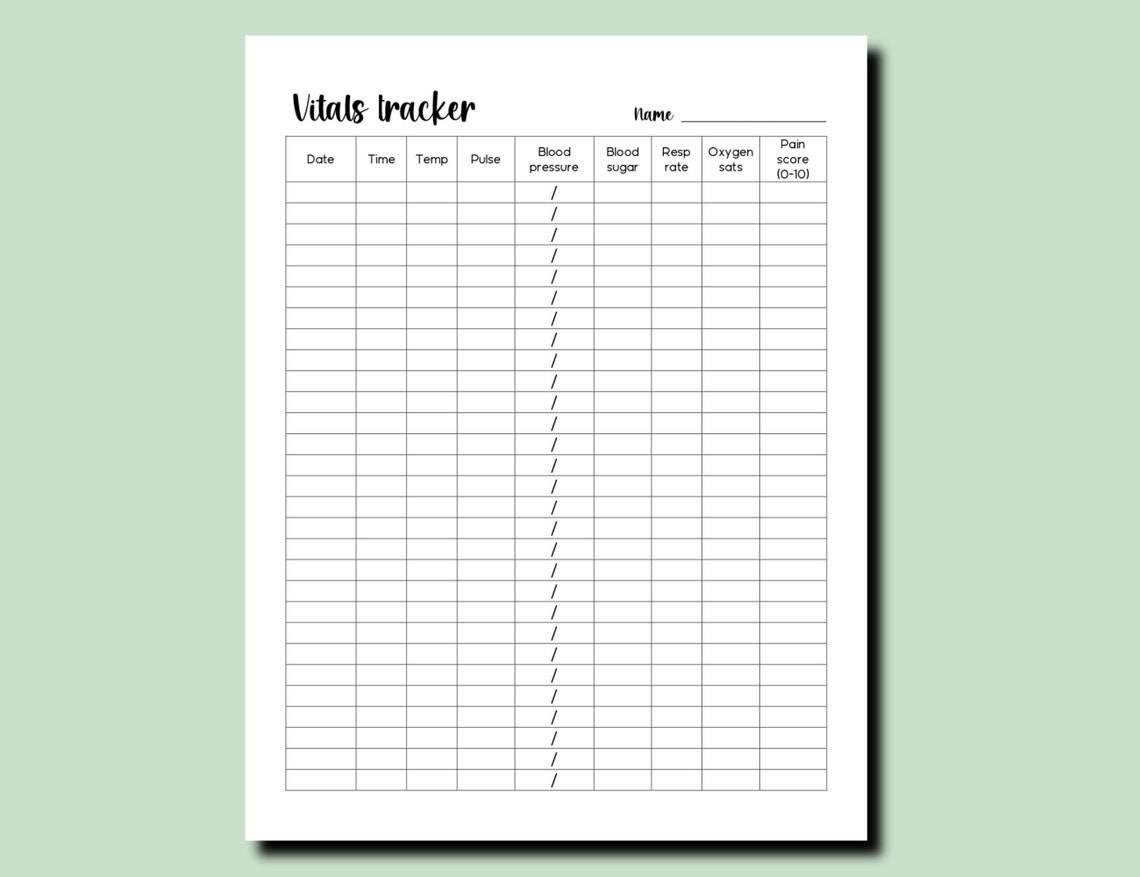 Vital Signs Printable, Vital Signs Sheet, Vital Signs Template, Vitals ...