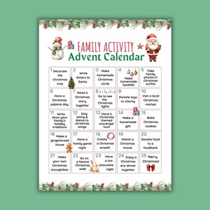 Printable Family Activity Advent Calendar, Christmas Countdown, Advent ...