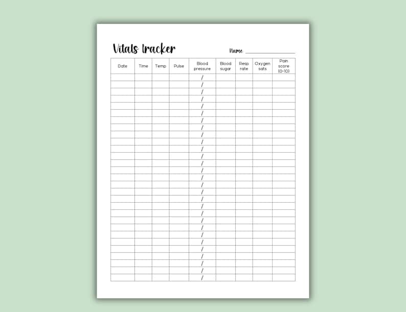 Vital Signs Printable, Vital Signs Sheet, Vital Signs Template, Vitals ...