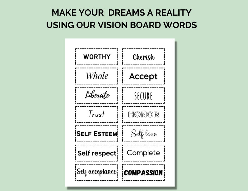 Printable Vision Board Words, Vision Board Kit, Positive Inspirational ...