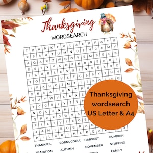 Printable Thanksgiving Word Search, Thanksgiving Party Game ...