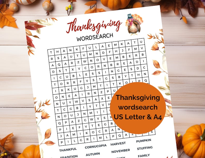 Printable Thanksgiving Word Search, Thanksgiving Party Game ...