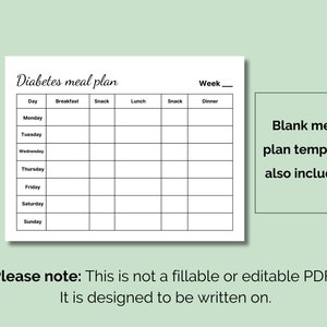 Printable Diabetic Meal Plan, Diabetic Diet Plan, Diabetic Food Chart ...