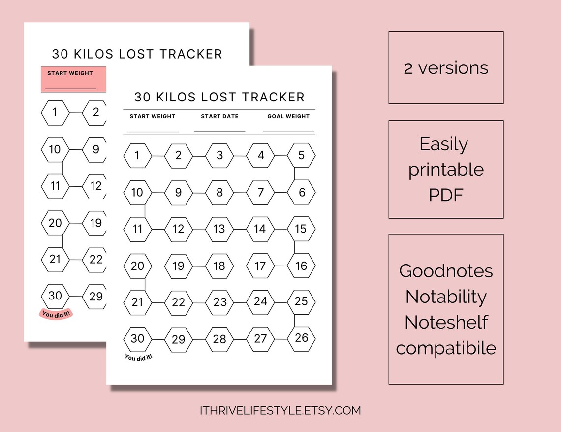 30 Kilos Lost Weight Tracker Printable, Weight Loss Tracker, Weight ...