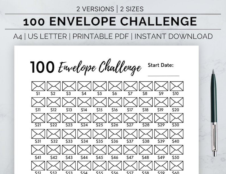 100 Envelope Challenge Printable, Money Savings Challenge, Digital ...