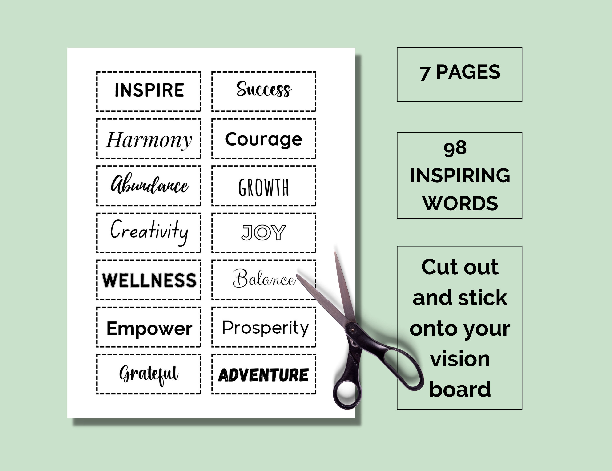 Printable Vision Board Words, Vision Board Kit, Positive Inspirational ...