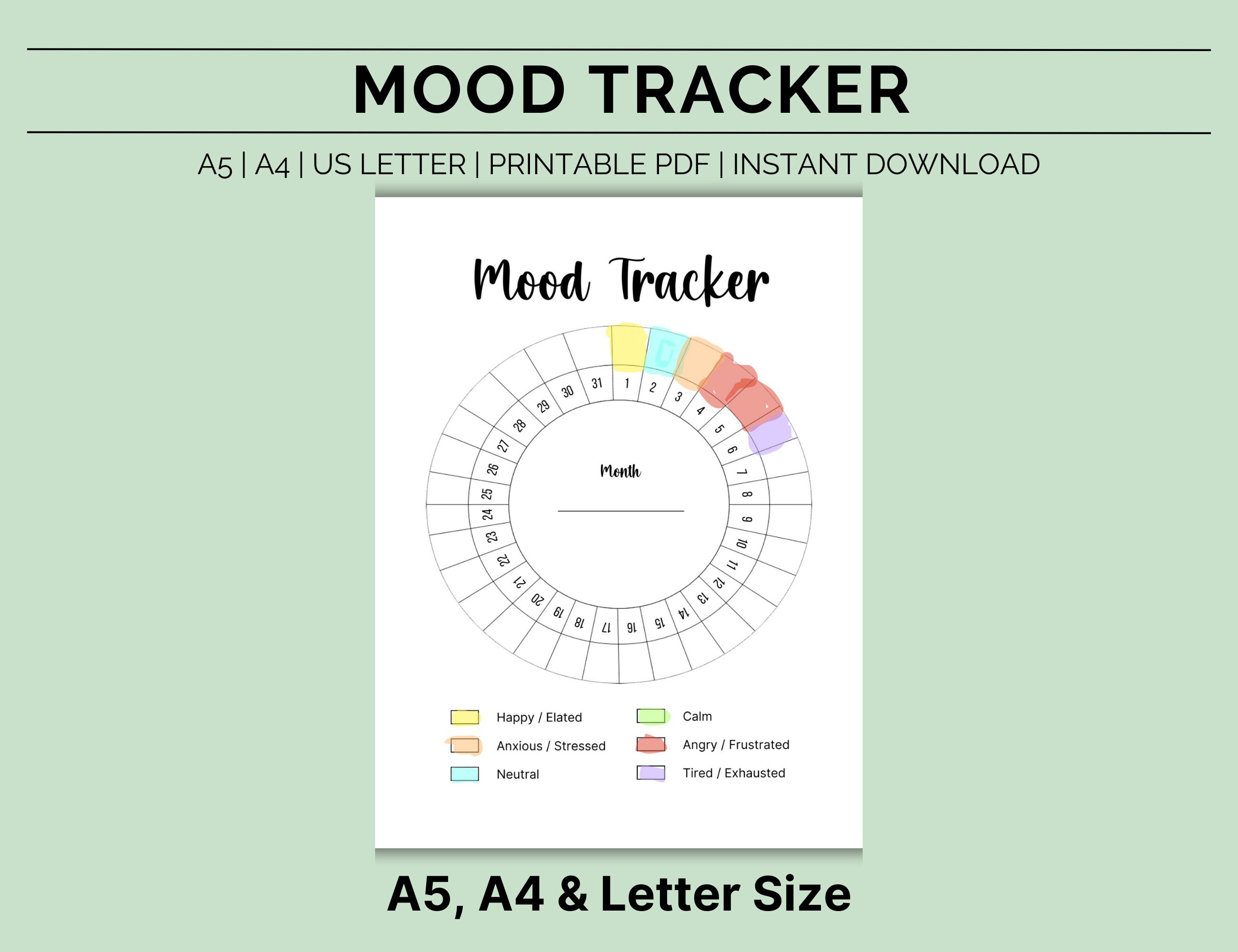 Mood Tracker Printable, Monthly Mood Log, Daily Emotion Tracker, Daily ...