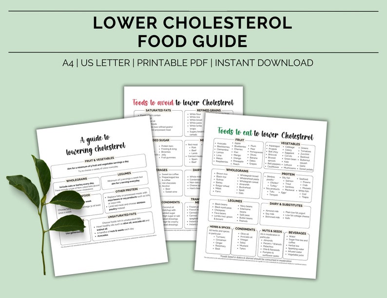 Cholesterol Lowering PRINTABLE Food Guide, Low Cholesterol Food Chart ...