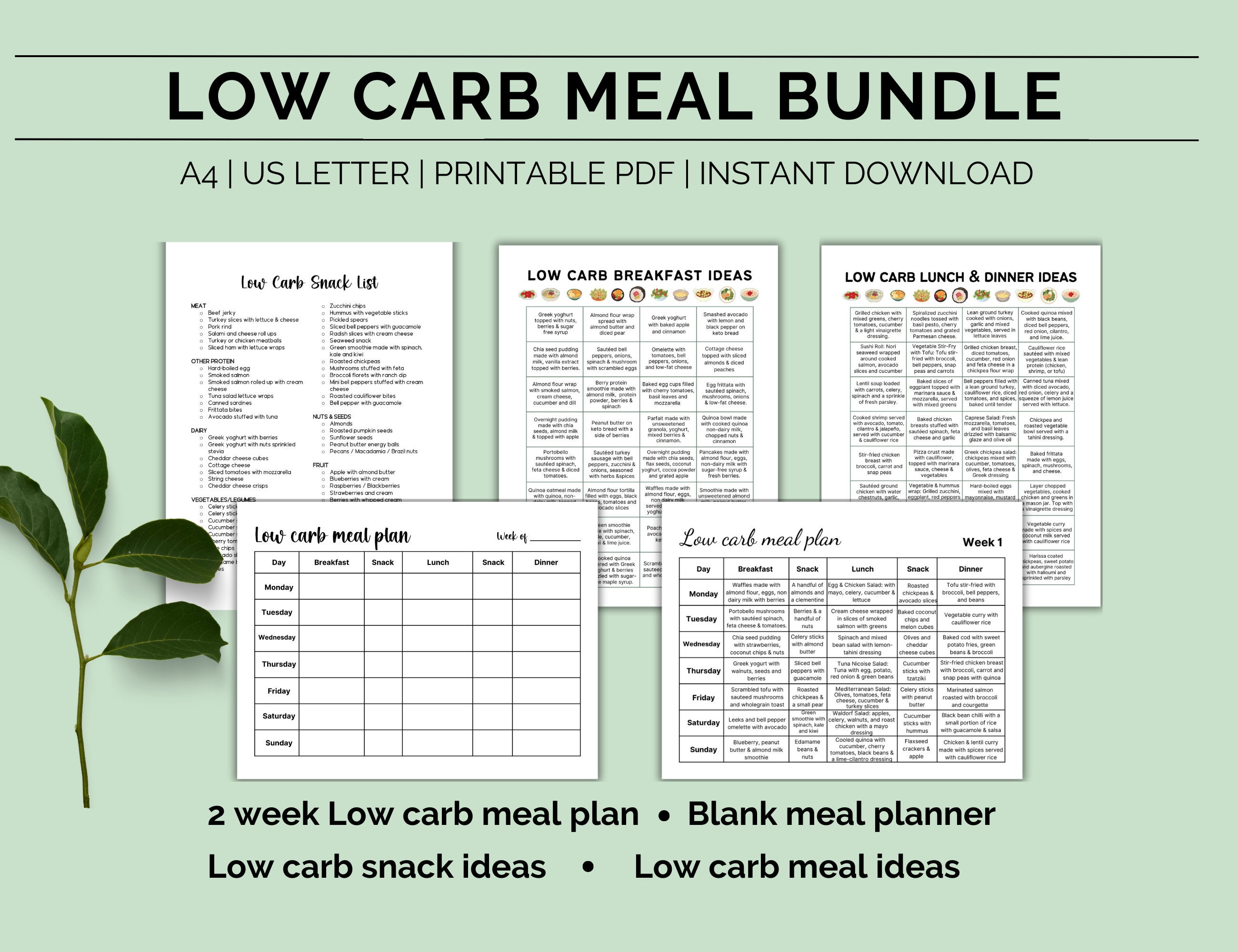 Printable Low Carb Food List, Meals for Diabetes, Low Carb Meal Planner ...