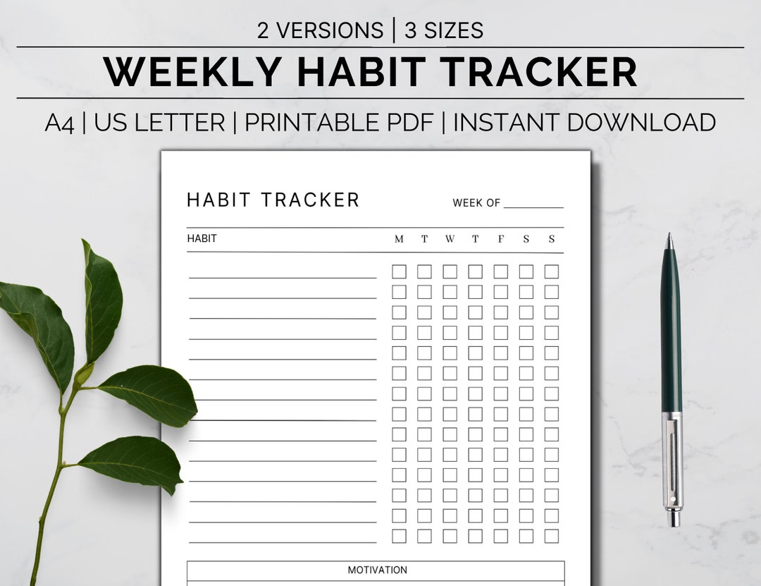 Weekly Habit Tracker Printable Everyday Habit Tracker Goal Tracker ...