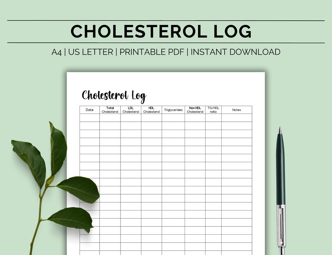 Cholesterol Log Printable, Lipids Tracker, Health Tracker, Cholesterol ...
