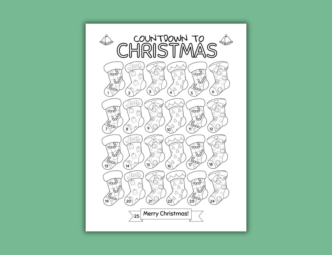 Printable Christmas Countdown Coloring Page for Kids, Christmas ...