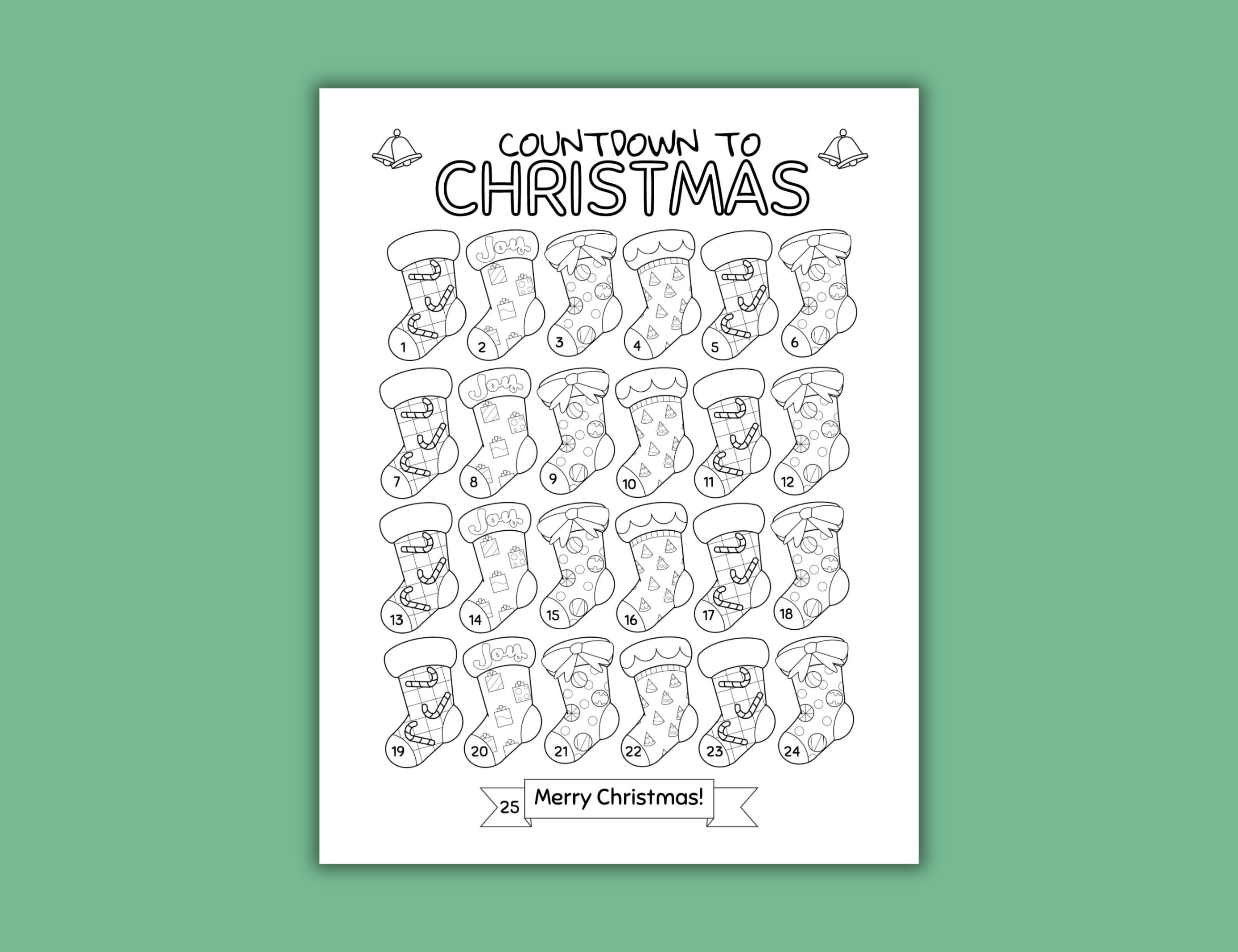 Printable Christmas Countdown Coloring Page for Kids, Christmas ...