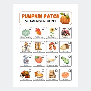 Pumpkin Patch Scavenger Hunt for Kids, Pumpkin Patch Activity ...